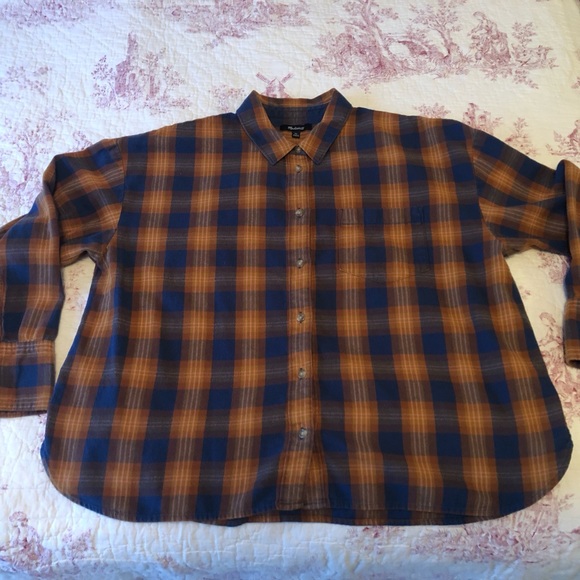 Madewell | Tops | Madewell Westward Orange And Blue Button Down Flannel ...